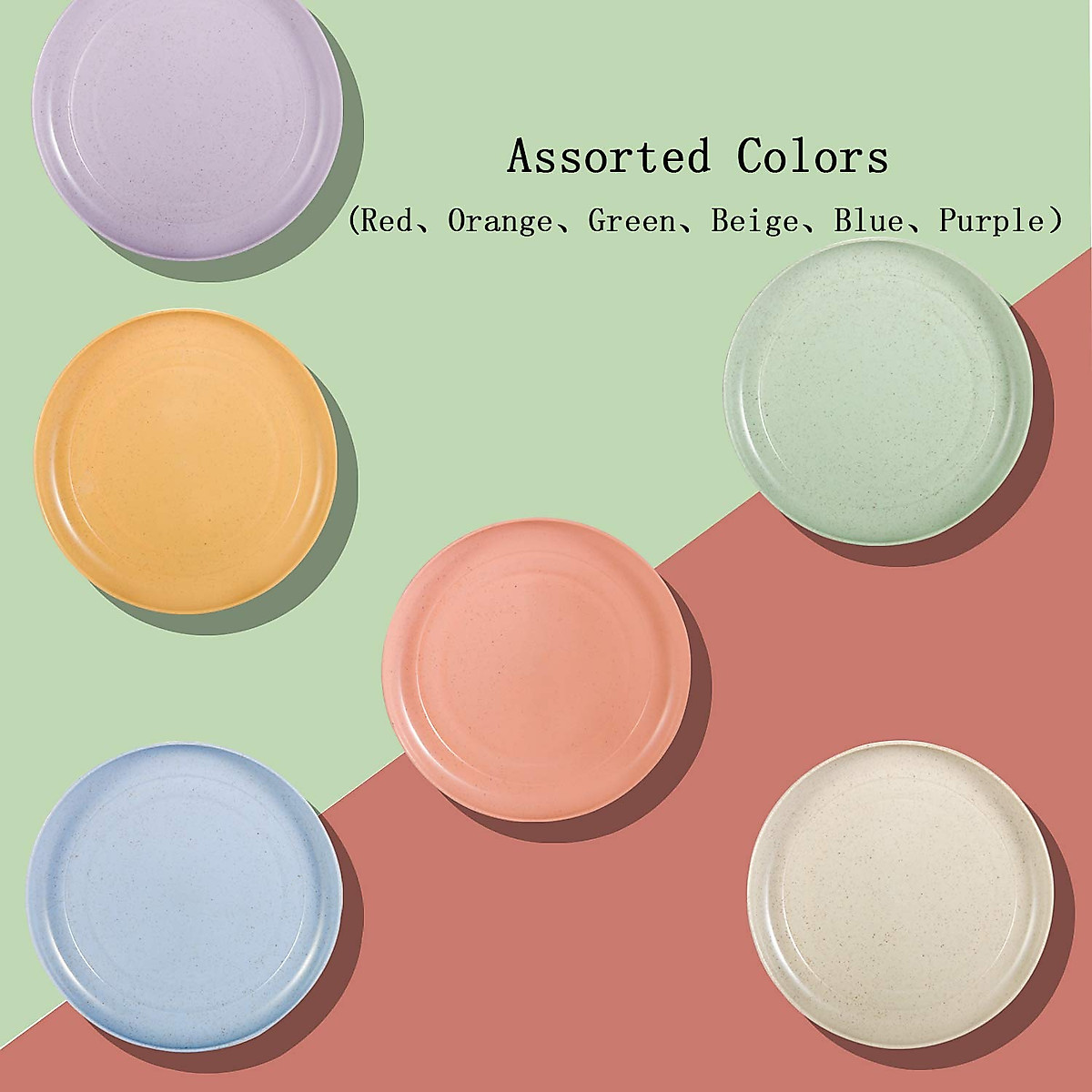 OAMCEG 6 Pack Reusable Plastic Plates 9 Inch Unbreakable Eco-Friendly Lightweight Wheat Straw Plates, Salad Plates, Camping Plates, Dishwasher & Microwave Safe, Green and Healthy Dishes