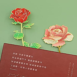 Metal Red Rose Bookmarks Valentines Day Teacher Gifts for Women Girlfriend Graduation Mothers Day Rose Gifts Cute Bookmark Teacher Appreciation Birthday Gifts Book Marker for Book Lovers