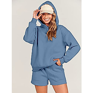 ANRABESS Women 2 Piece Outfit Oversized Hoodie Sweatshirt Shorts Lounge Sweat Set Sweatsuit Tracksuit 2025 Trendy Y2K Clothes Deep Blue Medium