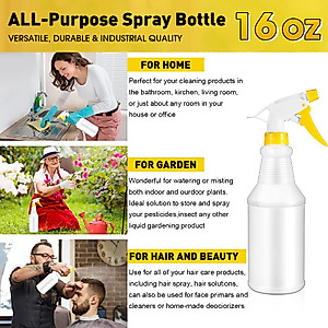 Yaomiao 12 Pcs Empty Spray Bottles 16 oz Plastic Spray Bottles Leak Proof Spray Bottles Squirt Bottle with Adjustable Yellow Nozzle Refillable Water Spray Bottle for Hair Home Cleaning Industrial Use