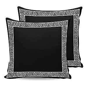 Outdoor Throw Pillow Cover Simple Geometry Greek Art Waterproof Cushion Covers 2 Pack Classic Greece Black White Pillow Cases Home Decoration for Patio Garden Couch Sofa