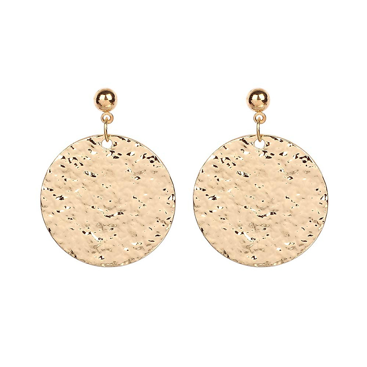 JustMoMoMin Hammered Round Disc Dangle Earrings Polished Circle Drop Earrings for Women Jewelry (Gold)