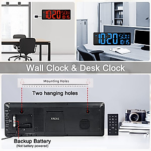 XREXS Large Digital Wall Clock with Remote Control, 17 Inch LED Large Display Count Up & Down Timer, Adjustable Brightness RGB Color Changing Clock Alarm Clock for Home, Gym, Office and Classroom