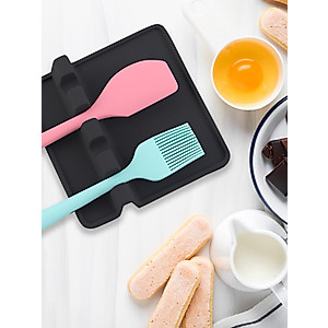 Silicone Spoon Rest with Drip Pad for Stove Top(2PCS), Large Utensil Rest for Multiple Utensils, Heat-Resistant & Dishwasher Safe Kitchen Utensil Holder for Spatula, Ladle, Kitchen Gadgets (Black)