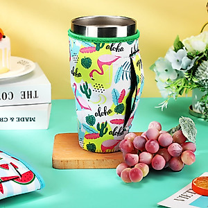 9 Pcs Iced Coffee Cup Sleeve with Handle Reusable Neoprene Insulated Sleeves 30 oz Tumbler Sleeve Insulated Drink Sleeve Cup Cover Holder Tea Cup Sleeve for Cold Drinks Hot Beverages (Flamingo)