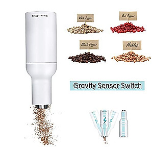 HAITRAL Electric Gravity Salt and Pepper Grinder Set, 2 Pack Electric Ceramic Core Mills Shaker, Battery Operated, One Hand Automatic Operation, Adjustable Coarseness, Black and White