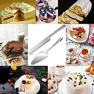 KSENDALO Elegant Wedding Cake Knife Server Set Stainless Steel Pie Cutter Utensils Wedding Party Celebration Home Use Cake Cutting Set( Silver)