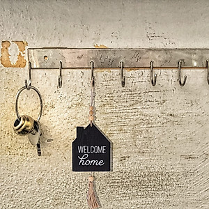 OYATON Welcome Home Wood Hanging Sign Decor, Small Black Rustic Wooden Blocks House Hanging Sign with Beads and Jute Rope Tassel for Wall Farmhouse Decoration,Front Door and Porch Home Decor