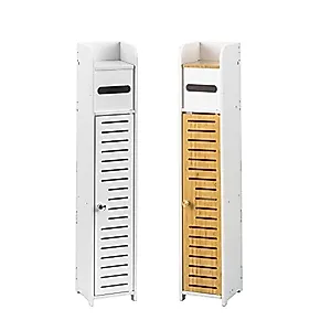 AOJEZOR Bathroom Storage Cabinet,Small Bathroom Storage Cabinet Set of 2 White-Bamboo Narrow Bathroom Cabinet Waterproof Great for Small Spaces,Slim Bathroom Storage Fit for Toilet Paper Storage