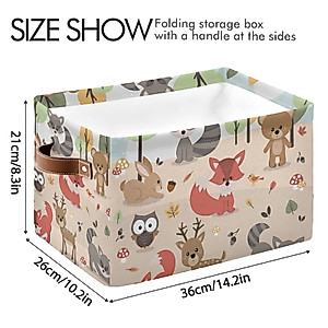 ALAZA Rectangular Storage Bins with Handles,Collapsible (Cute Woodland Forest Animals Deer Rabbit Bear Fox Raccoon Bird Owl) Laundry Hamper Storage Box for Toy Bins,Gift Baskets Bedroom,Clothes,1