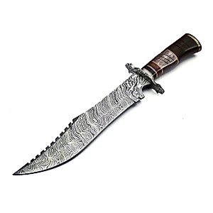 UK UNIQUE SHARP KNIVES BK-3039 Handmade Damascus Steel 15 Inches Damascus Steel Hunting Knife - Beautiful Rose Wood & Bone Handle