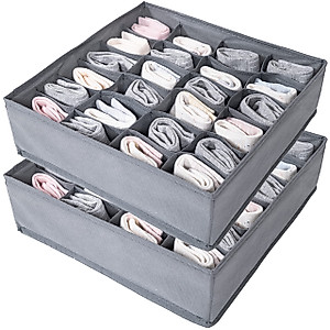 FAMALAHEE 2Pack Drawer Organizer Divider, Foldable Closet Storage Organiz`er Basket, and Fabric Organization Bins for Clothes, Socks, Underwear, Bras, Ties, Accessories, (2 Pack 24Cell Grey)