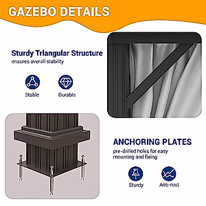 VONZOY 12' x 14' Hardtop Gazebo, Heavy Duty Double Roof Galvanized Steel Outdoor Metal Gazebo with Nettings & Curtains, Aluminum Gazebo with Vertical Stripes Roof for Patio, Backyard, Lawns [Grey]