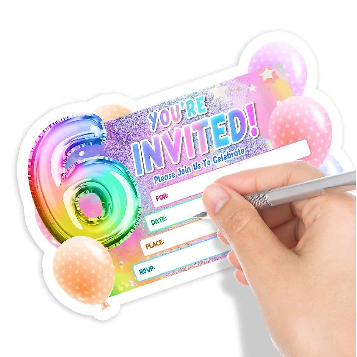 Simimi Art 6th Birthday Girl First Party Invitations with Envelopes, 30 Count, Multicolor