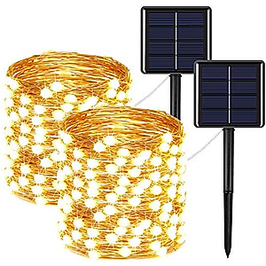 YIQU 2-Pack Each 72FT 200 LED Solar String Lights Outdoor, Waterproof Solar Outdoor Lights (Upgraded Brighter LED Beads), 8 Modes Solar Fairy Lights for Garden Xmas Tree Patio Party (Warm White)