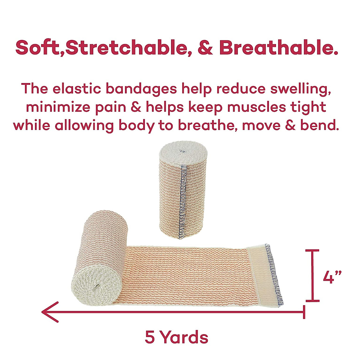 Dealmed 4" Elastic Bandage Wrap with Self-Closure – 2 Elastic Bandages, 5 Yards Stretched Compression Bandage Wrap, Wound Care Product for First Aid Kit and Medical Facilities