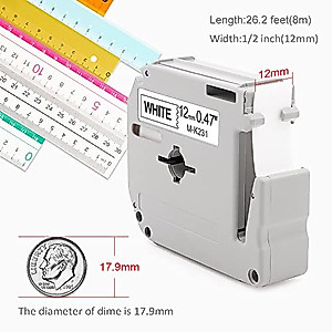 Buyalot M-K231 Label Tape Replacement for Brother P Touch M Tape M231 MK231 M-K231S 12mm 0.47 Inch Work with Brother P-Touch PT-M95 PT-45 PT-70BM PT-45M PT-90 PT-65 Label Makers,Black on White, 4-Pack