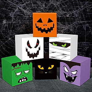 Zhanmai 6 Pcs Halloween Party Decoration Large Halloween Party Favors Boxes 11.8 x 11.8 Inch Blocks Halloween Favor Box for Halloween Party Decor Centerpiece Birthday Decor(Mixed Color,Spooky Style)