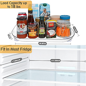 PZU 2 Pack Lazy Susan for Refrigerator, Lazy Susan Turntable Rectangular Fridge Organizer for Cabinet Pantry Refrigerator Organizers and Storage,15.67"x11.7"- Clear