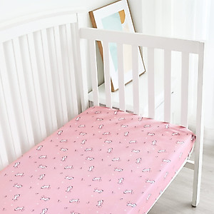 Crib Sheets Girl 4-Pack, Fitted Crib Sheets 52'' x 28'' for Standard Crib & Toddler Mattress, Soft and Breathable Material, Baby Girl Crib Sheets Neutral, Pink