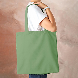 Urban Villa 12 Pack Reusable Grocery Bags 15’’x16’’ with 27’’ long Handle Green Color 100% Cotton Tote Bags Medium Weight Grocery Shopping Cloth Bags Great Choice for Promotion Gift DIY Advertising