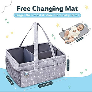 Large Baby Diaper Caddy Organizer with Nappy Changing Pad – Baby Caddy Diaper Organizer for Changing Table, Car Storage Diaper Holder – Baby Organizer Basket for Nursery Shower Gift Bag for Boy & Girl