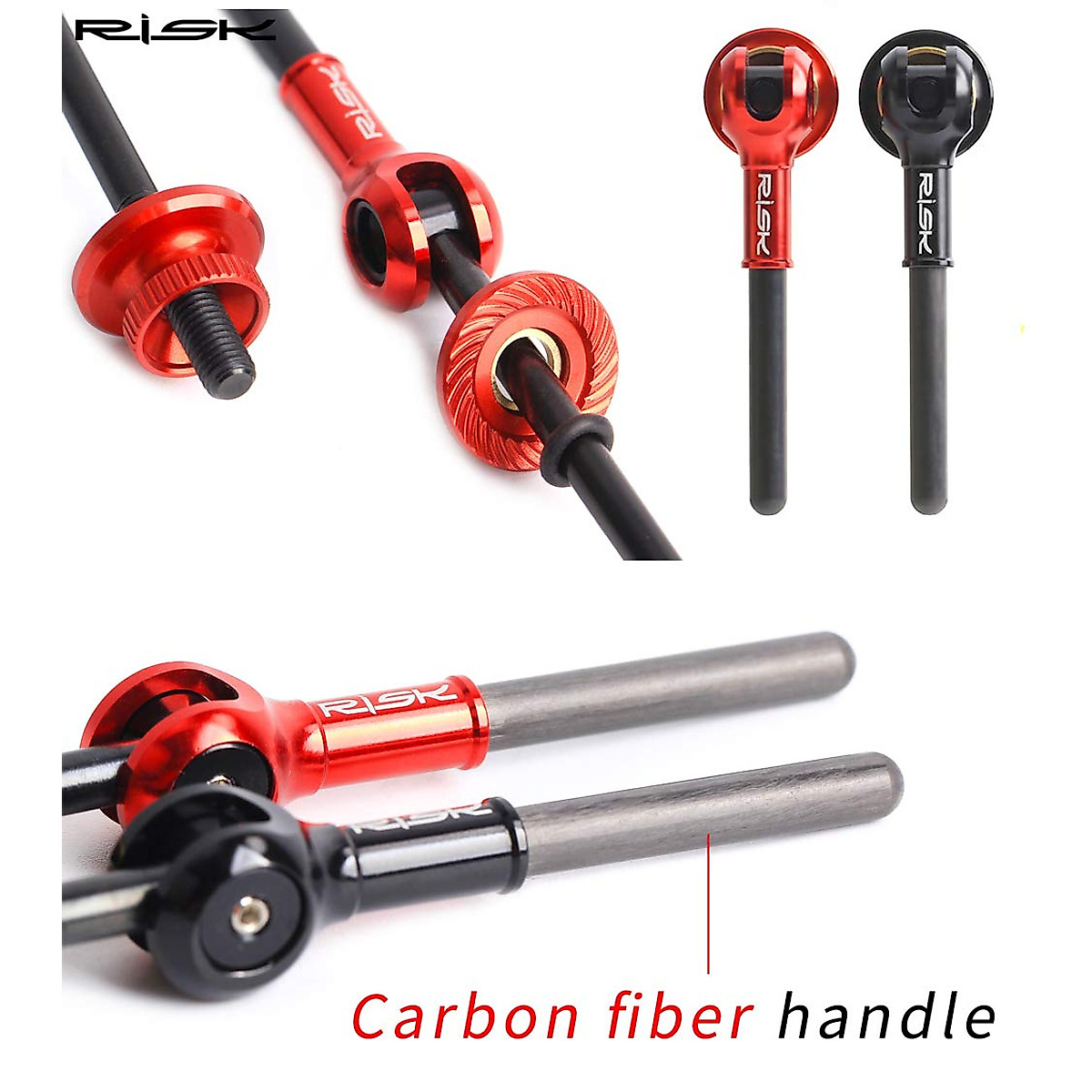 CYCEARTH 40.35g Titanium Bicycle QR Skewer lever MTB Road Bike Wheel Hub Ultralight Ti-Axis Carbon Fiber Handle Quick Release Skewer (Red)