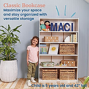 ECR4Kids Classic Bookcase, 60in, Adjustable Shelves, White Wash