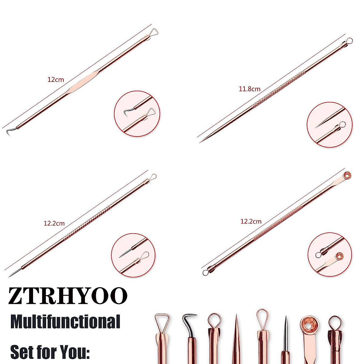 ZTRHYOO Blackhead Remover Pimple Comedone Extractor Tool Best Acne Removal Kit - Treatment for Blemish, Whitehead Popping, Zit Removing for Risk Free Nose Face Skin with Case(Rose, 4 Piece Set)