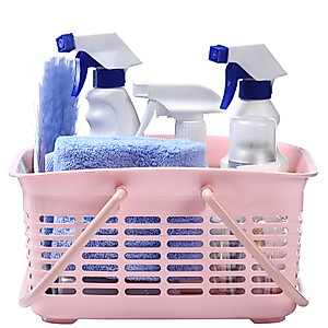 ALINK Plastic Shower Caddy Basket with Handle, Portable Organizer Storage Basket for College Dorm, Bathroom, Kitchen - Pink