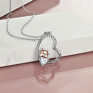 ONEFINITY Sterling Silver Lovely Cow Necklace Heart Pendant Necklace with Engraved Word Heart Necklace Mother's Day Gifts for Women Mom Wife