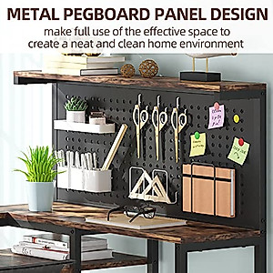 TIYASE L Shaped Desk with Hutch and Pegboard Organizer, 53 Inch Corner Computer Desk with Storage Shelves and Monitor Stand, Large Study Writing Workstation Table for Home Office, Rustic Brown