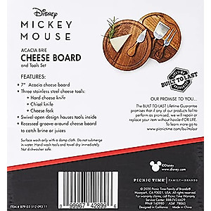 TOSCANA - a Picnic Time brand Disney Brie Cheese Knife Charcuterie Board Set, Mickey & Minnie Mouse - Acacia Wood