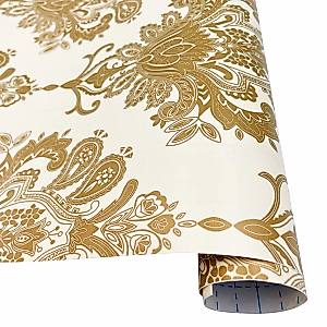 Yifely Luxury Gold Damask Shelving Paper Removable Shelf Liner Adhesive Cabinet Sticker 17.7 Inch by 9.8 Feet