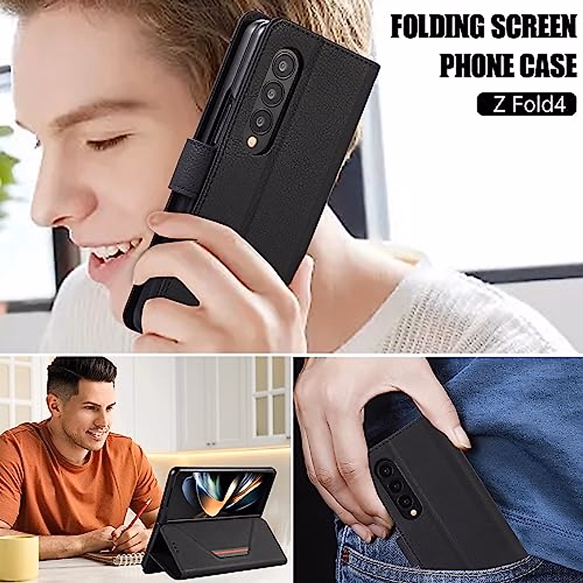 Smartphone Flip Cases Kickstand Case for Samsung Galaxy Z Fold 4 5G Case,Premium PU Leather Wallet Case with Card Holder,Magnetic Closure Shockproof Case Full Body Protection Phone Cover Case Flip Cas