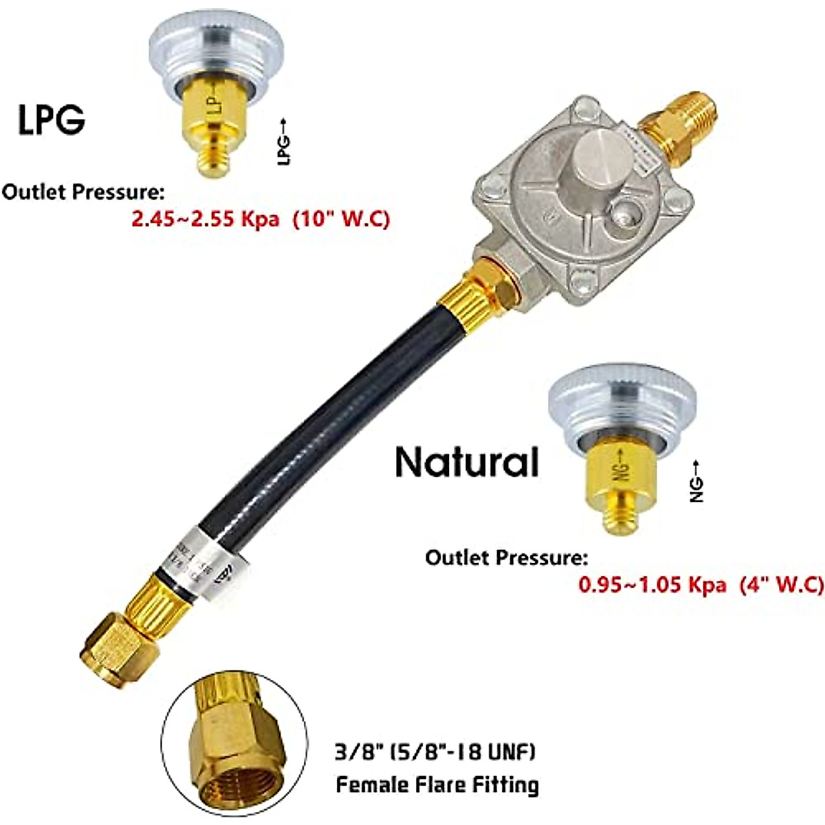 MENSI Replacement of 3030 CNG 4.0" & LP 10" for Kitchen-Aid 710-0003 Gas Grill Natural Gas Conversion Kit Regulator with Hose 1/2" Male Flare Fitting