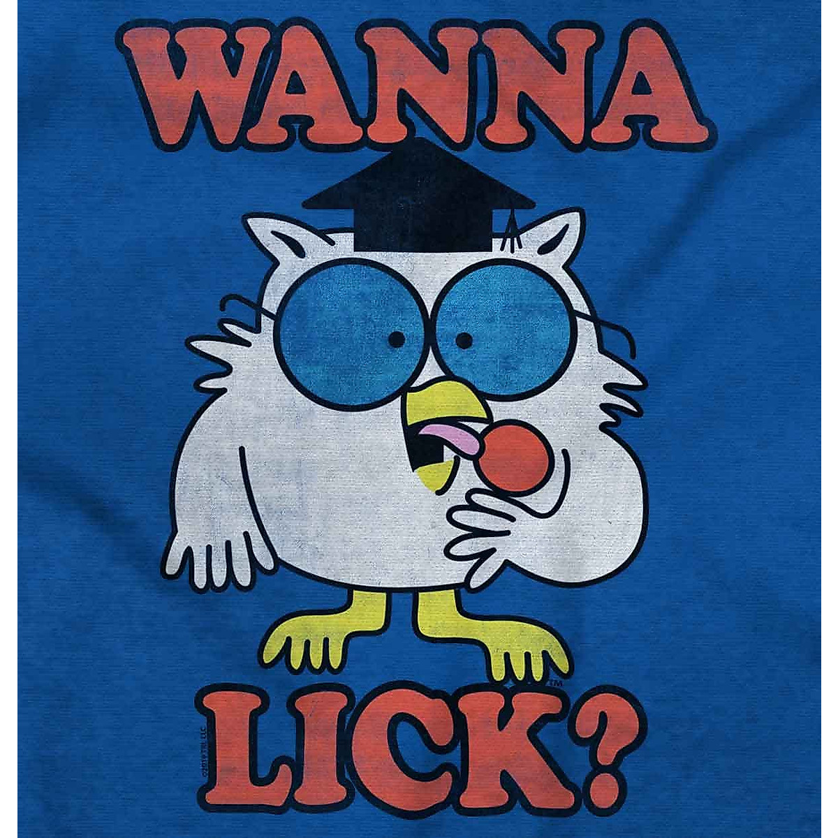 Wanna Lick Funny Mr. Owl Tootsie Pop Graphic T Shirt Men or Women Heather Sapphire