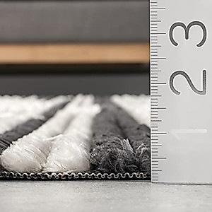 nuLOOM Carling Soft Shaggy Textured Contemporary Stripes Fringe Area Rug, 3' x 5', Beige