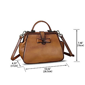 Genuine Leather Satchel for Women Vintage Purse Handmade Handbag Crossbody Bag (Brown)