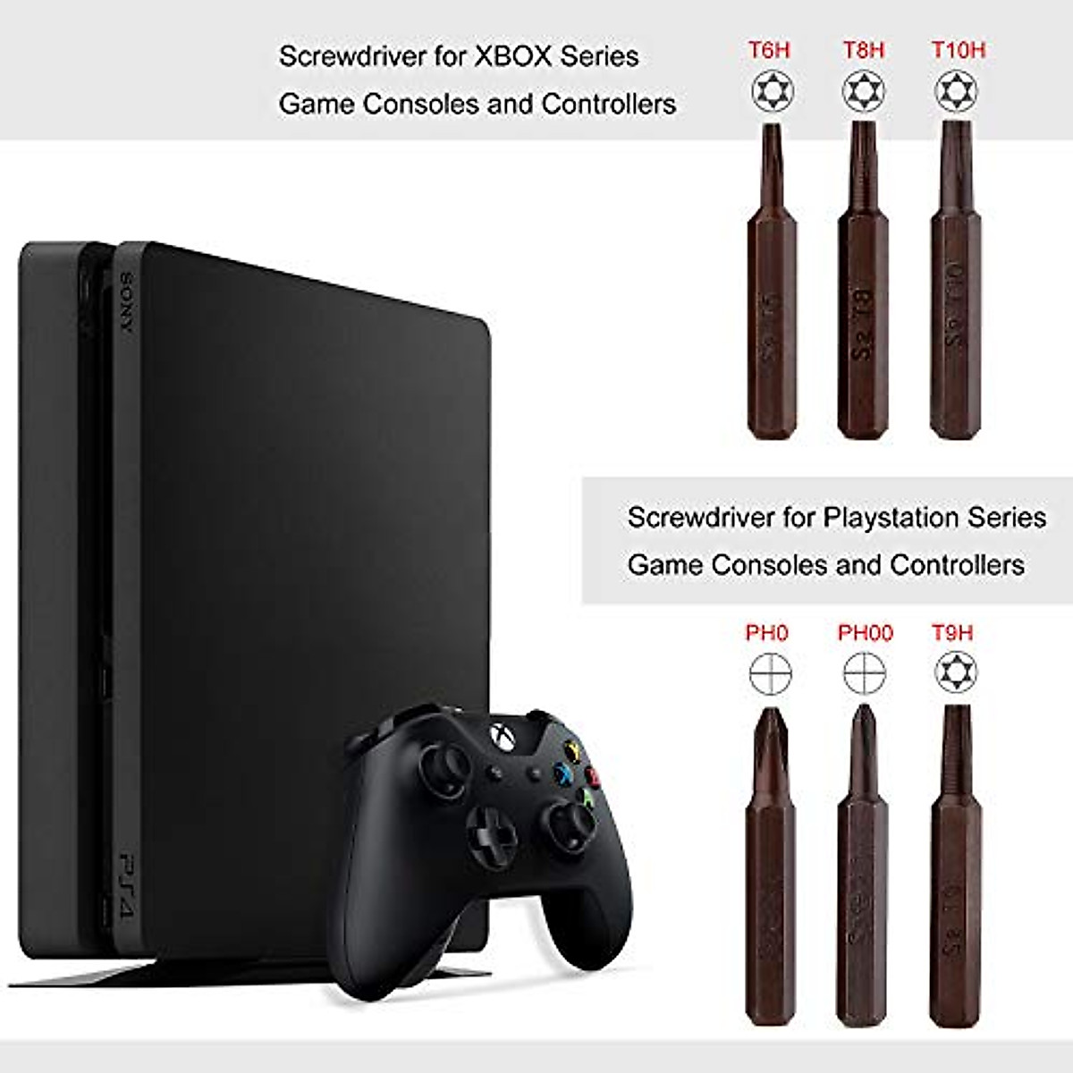 Sainwora PS4/PS5/XBOX Cleaning Repair Kit with PH00 PH0 and T6H T8H T9H T10H Torx Security Screwdriver for Playstation 4 Series Console and Controller Cleaning and Repair