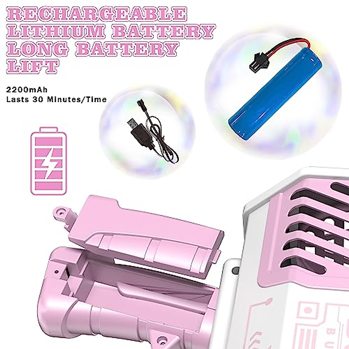 SHCKE Bubble Machine Gun with Colorful Lights,Bubble Solution,69 Holes Rocket Bubble Machine,Summer Outdoor Toy for Kids, Idea for Christmas Birthday Parties Wedding [Pink]