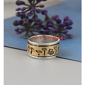 Spinner Handcrafted Band 925 Sterling Solid Silver Spinner Ring Band Two Tone Gold Design Spinner Ring (7)