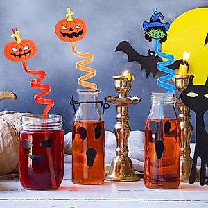 Halloween Drinking Straws, 24 Pack of Plastic Straws Reusable Pumpkin Wizard Pattern Kids Party Spiral Straws for Halloween Decoration Party Favor Goodie Gifts By Rely2016
