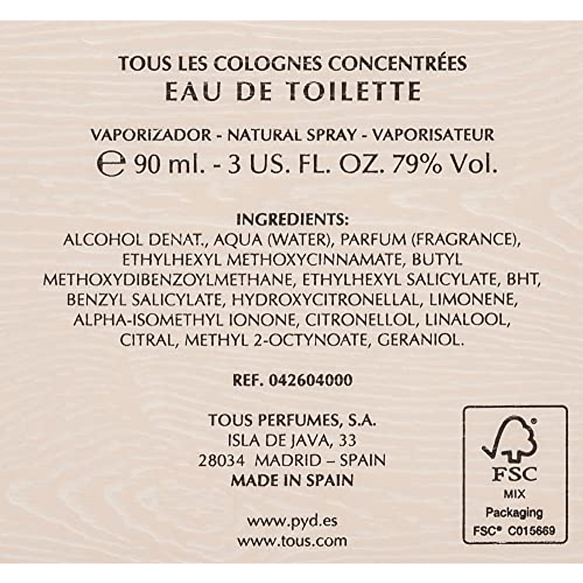 TOUS LES COLOGNES WOMAN 90ML EDT, 3/concentrate edt spray 3 Ounce (2016 edition), clear