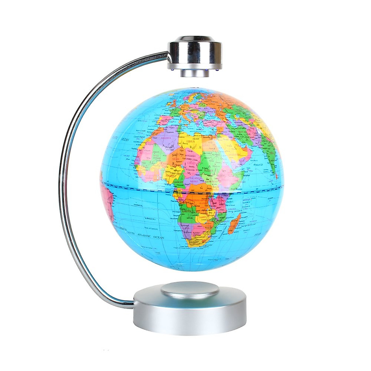Floating Globe, Office Desk Display Magnetic Levitating and Rotating Planet Earth Globe Ball with World Map, Cool and Educational Gift Idea for Him - 8" Ball with Levitation Stand (Blue)
