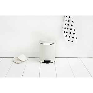 Brabantia New Icon Step On Soft Closing Kitchen Garbage/Trash Can, 1.3 Gal, White