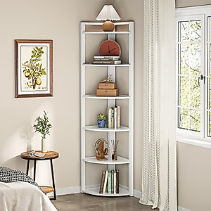 TRIBESIGNS WAY TO ORIGIN Corner Shelf, 70.9 Inch Tall Corner Bookshelf, 6 Tier Ladder Shelf with Metal Frames Multifunctional Modern Bookcase for Living Room, Home Office, Kitchen, Small Space (White)