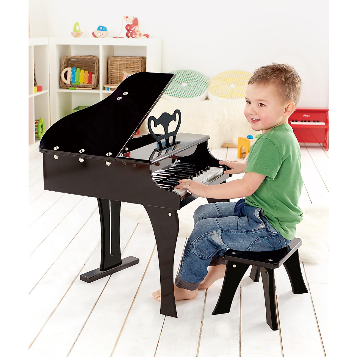 Hape Classic Grand Black Piano| Thirty Key Wooden Keyboard Musical Toy Set for Kids Age Year 3 and up