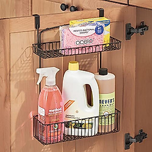 mDesign Steel Over Cabinet Kitchen Storage Organizer Holder or Basket - Hang Over Cabinet Doors in Kitchen, Pantry, Bathroom - Holds Dish Soap, Window Cleaner - Concerto Collection - Matte Black