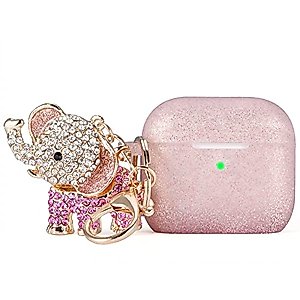 MOFREE Compatible with Airpods 3 Case Cover 2021, Soft Silicone Protective Case for Airpods 3rd Generation Case with Bling Elephant Keychain, Charging Case for AirPods Gen 3 Case Women (Rose Gold)